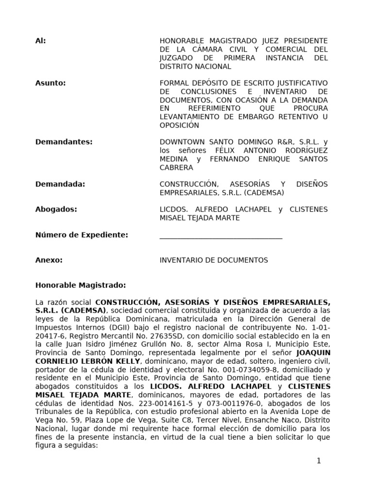 Instancia Escrito Justiificativo y Deposito de Documentos | PDF