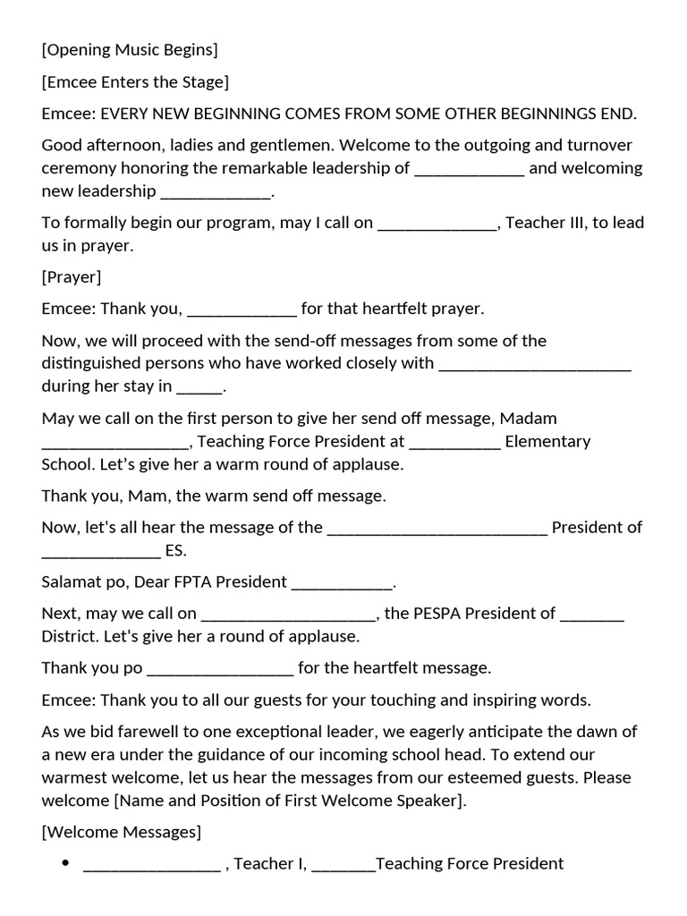 Script Outgoing and Turn Over Ceremony New | PDF