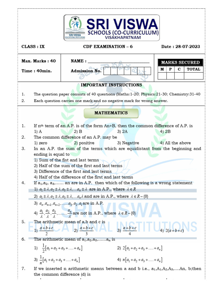 CDF Ix Exam Paper | PDF