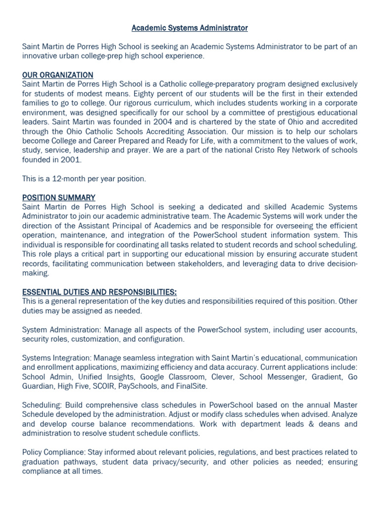 Academic Systems Administrator | PDF