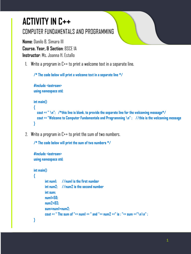 Activity in C++ | PDF | Computers | Technology & Engineering