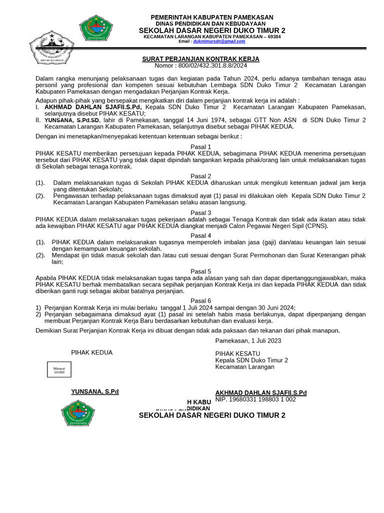 SURAT PERJANJIAN KONTRAK 6 Orang | PDF