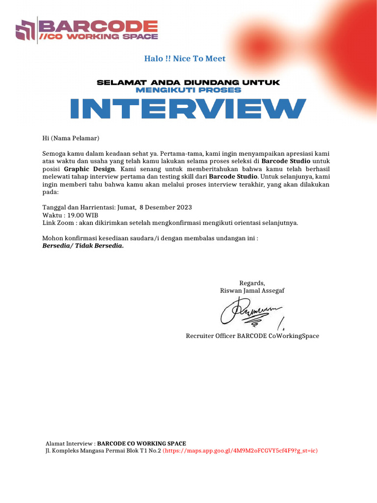 Undangan Interview Terakhir Graphic Design | PDF