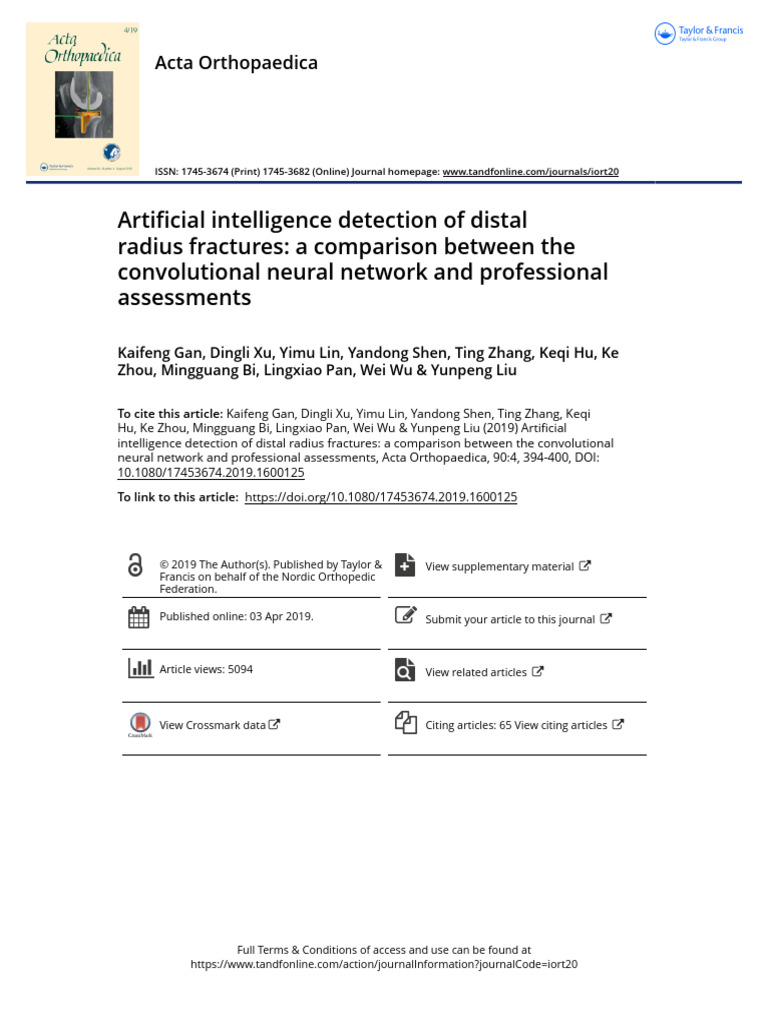 Artificial Intelligence Detection of Distal Radius Fractures A Comparison Between The ...