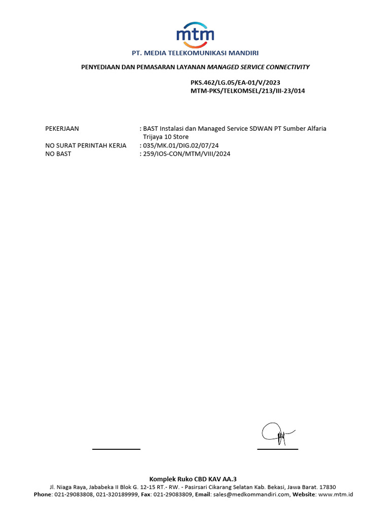MTM - Bast - Project Ms Telkomsel-Sd-Wan PT Alfamart 10 Site (Phasse 72) | PDF