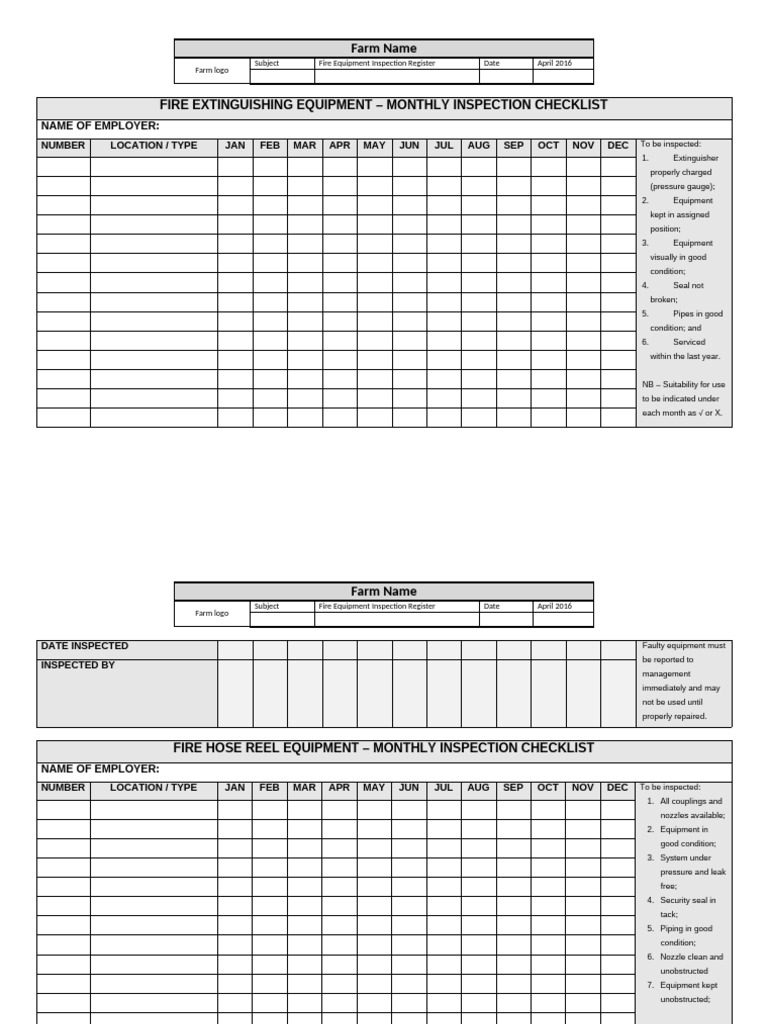Fire Equipment Inspection Checklist. 2016 | PDF