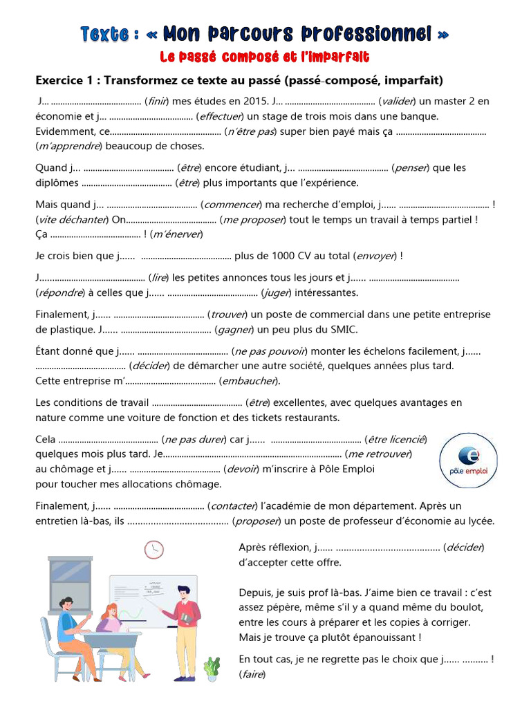 Exercice Passe Compose Imparfait Mon Parcours Professionnel 08.09.2020 ...
