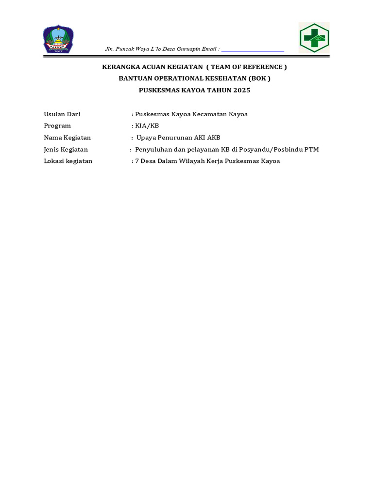 Tor Rab Penyuluhan Dan Pelayanan KB Di Posyanduposbindu | PDF