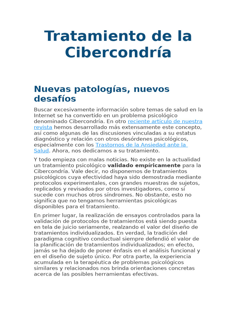 Tratamiento de La Cibercondría | PDF | Ansiedad | Sicología