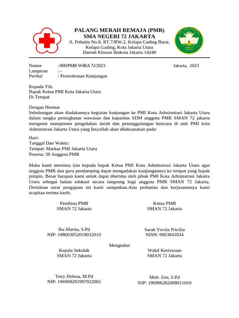 Surat Kunjungan Ke PMI | PDF