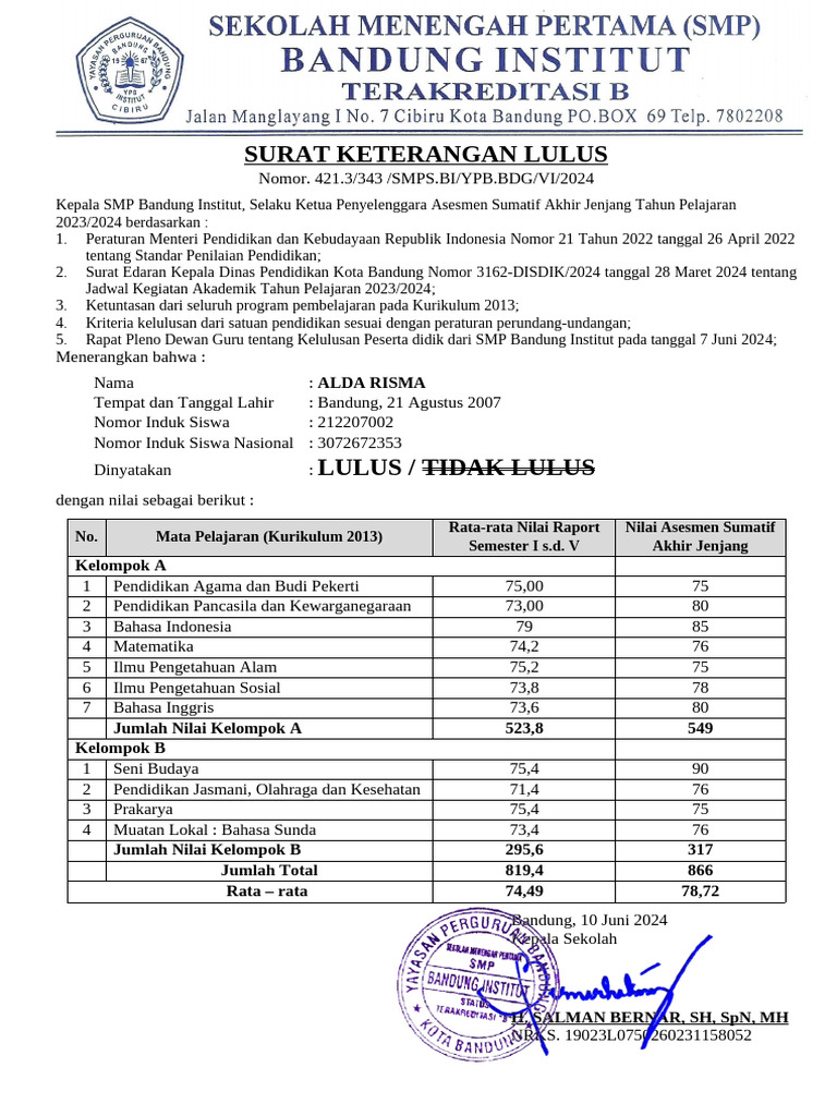Surat Keterangan Lulus Pdf