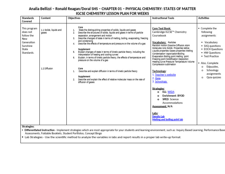 Igcse CH01 States of Matter Lesson Plan 2023-2025 | PDF Igcse CH01 States of Matter Lesson Plan 2023-2025 | PDF