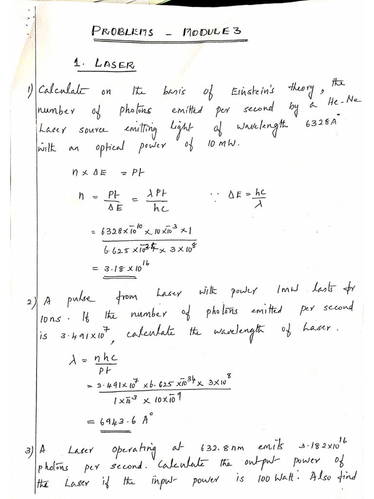 Module 1 - Numericals On Laser and Optical Fiber | PDF