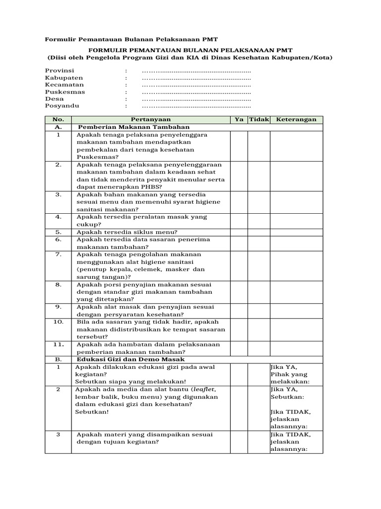 Form 2 Pemantauan PMT | PDF