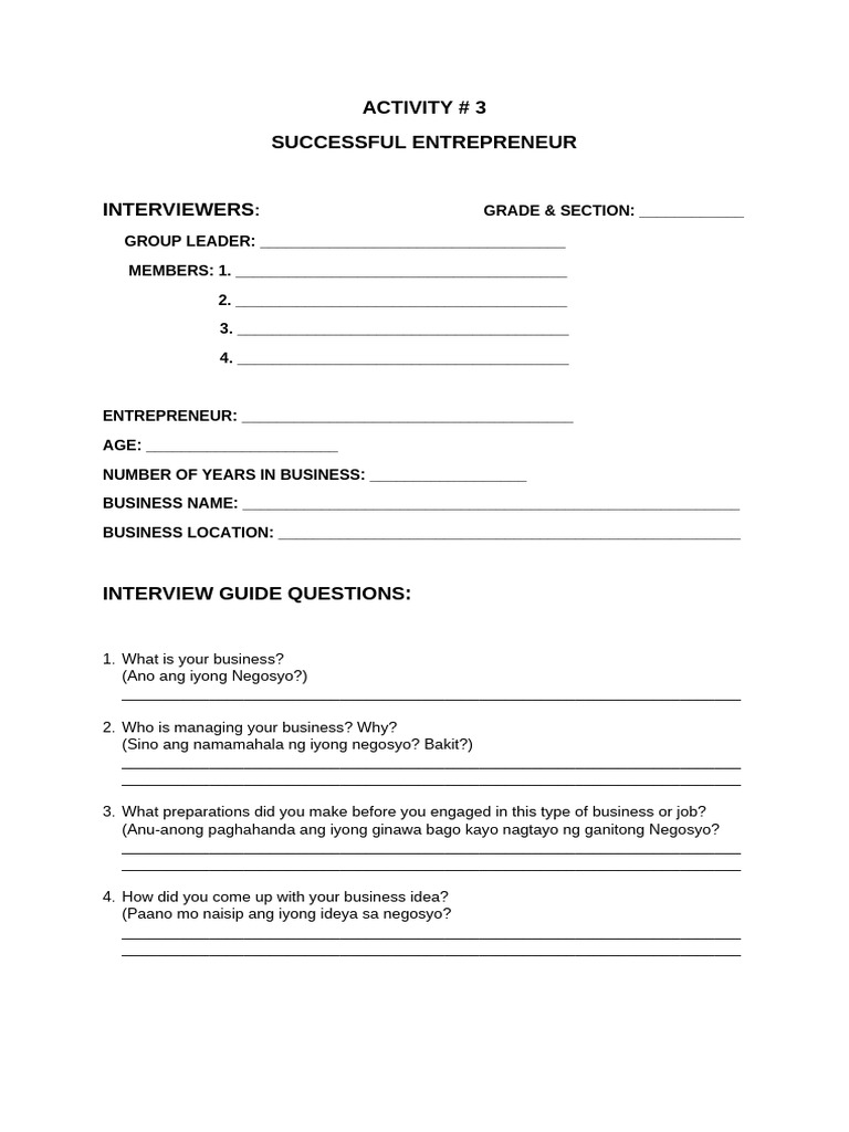 Activity 3 and 4 Interview Guide Questions | PDF