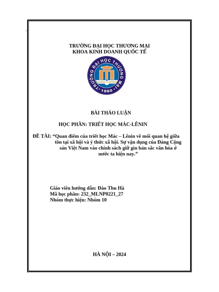 Nhóm 10 -232 - MLNP0221 - 27 Triết học | PDF