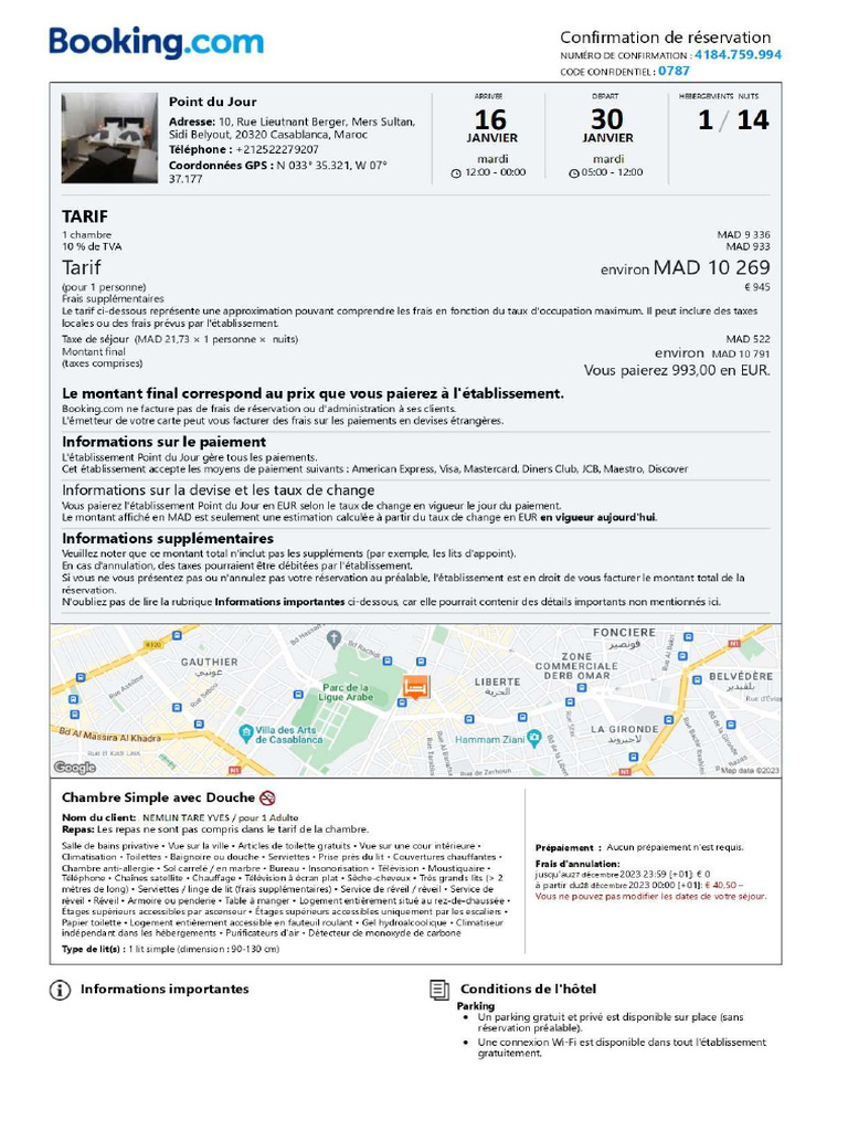CONFIRMATION DE RESERVATION | PDF CONFIRMATION DE RESERVATION | PDF