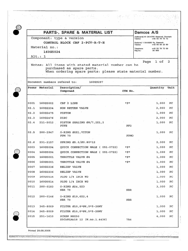 160G5024 CBF 2 PCV R T H Parts List Drawing | PDF