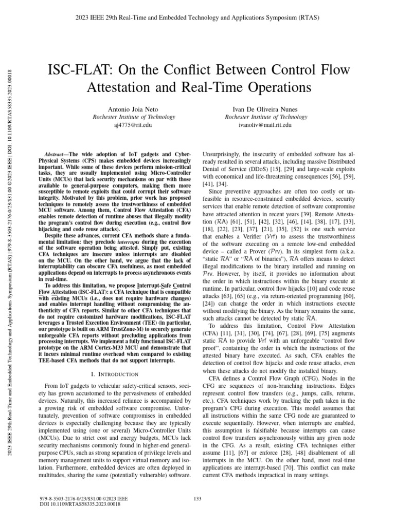 ISC-FLAT On The Conflict Between Control Flow Attestation and Real-Time ...