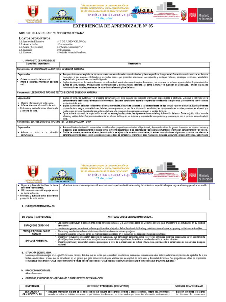 Experiencia de Aprendizaje 1 | PDF