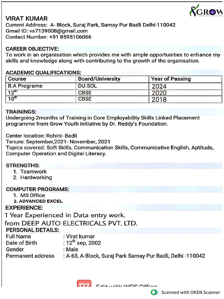 Virat Kumar CV Experience | PDF
