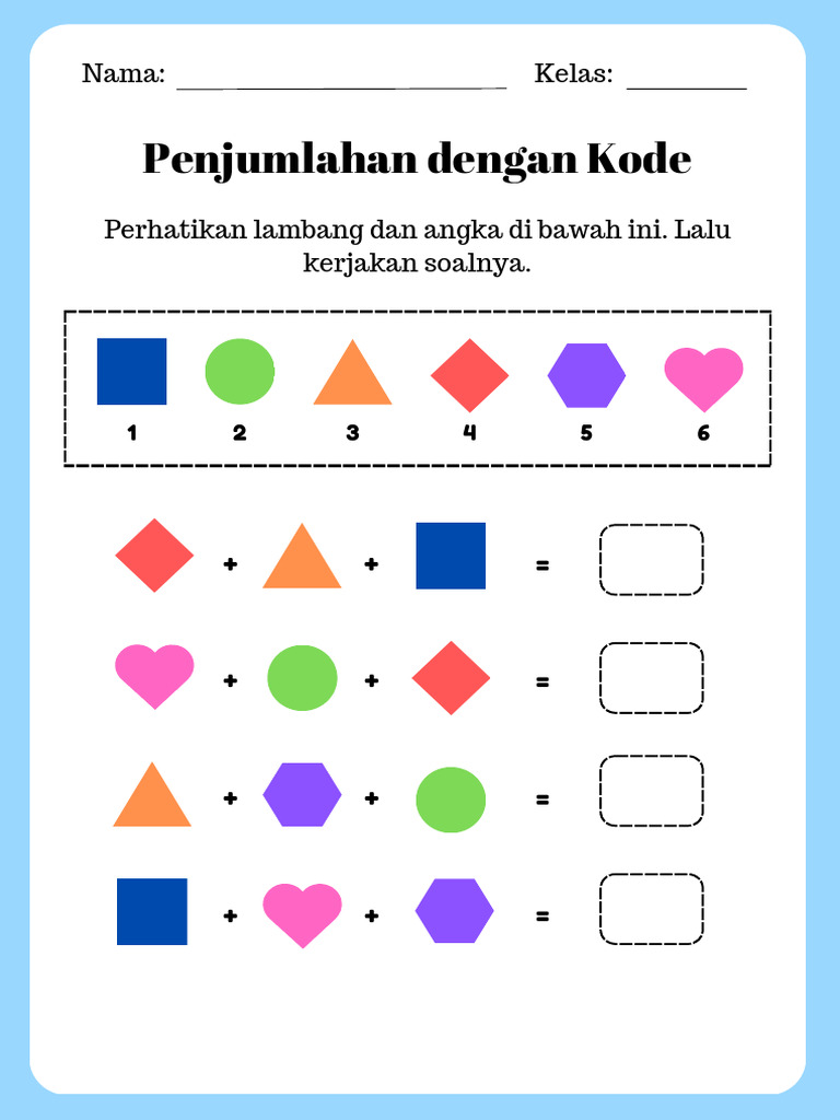 Penjumlahan Dengan Kode Lembar Kerja Biru Minimalis | PDF