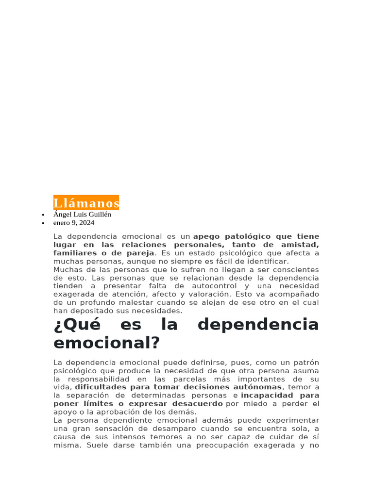 Qué Es La Dependencia Emocional | PDF | Las emociones | Teoría de apego