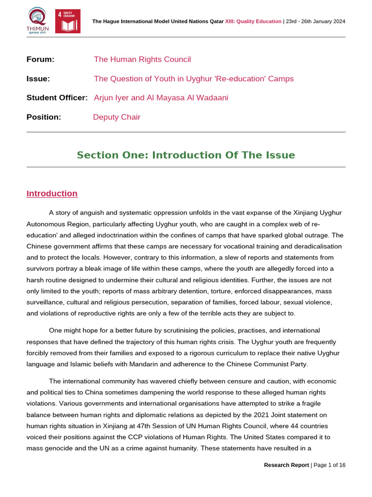 HRC 1 The Question of Youth in Uyghur 'Re-Education' Camps | PDF