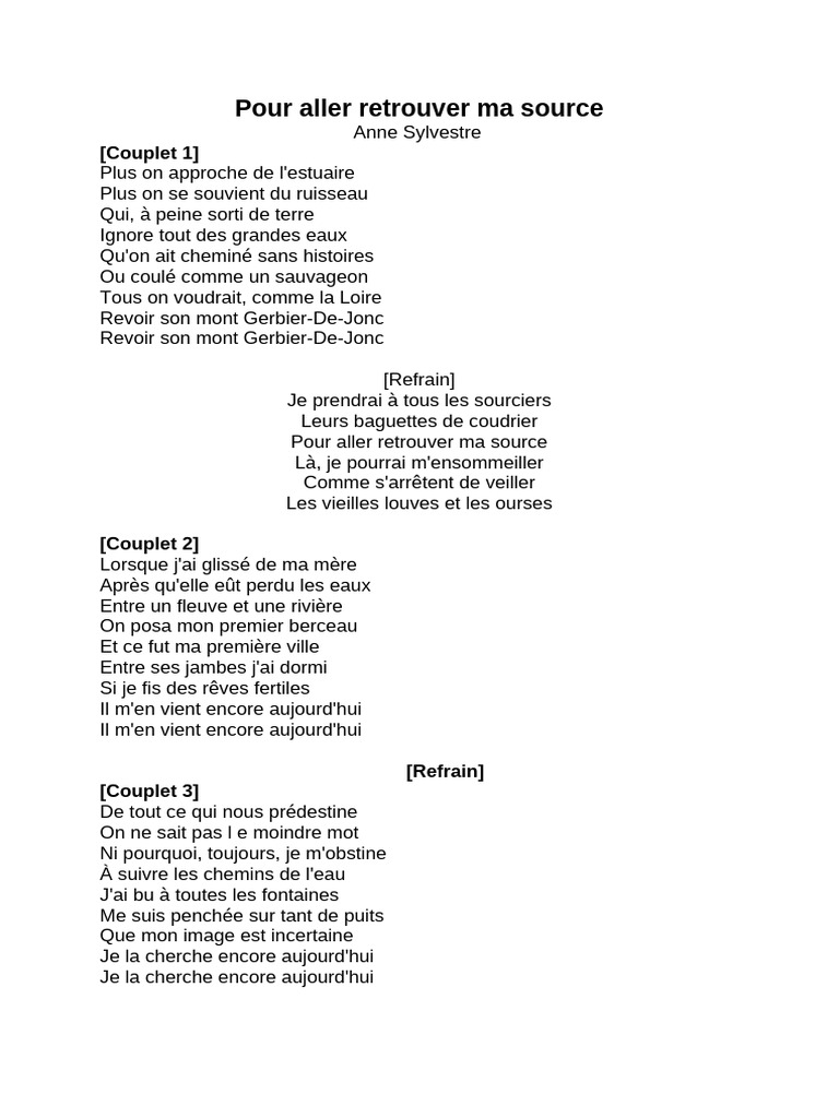 Pour Aller Retrouver Ma Source | PDF