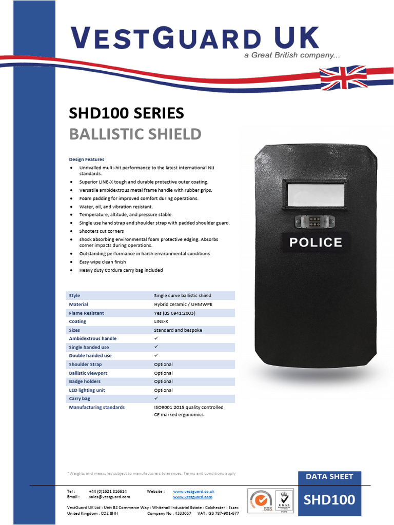 Data Sheet - SHD100 Ballistic Shield | PDF