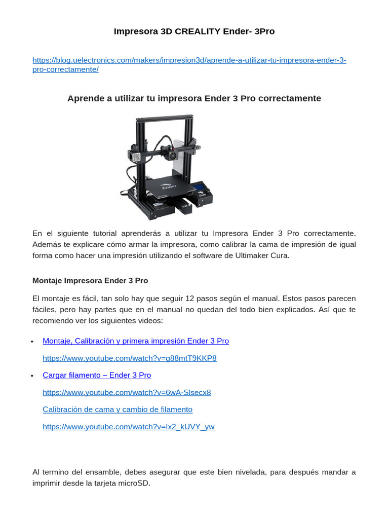 Impresora 3D CREALITY Ender | PDF