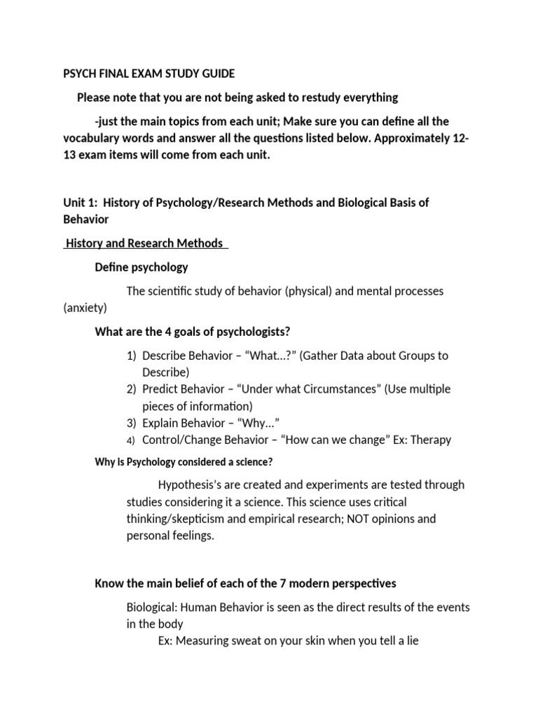 Psych Final Exam Study Guide | PDF