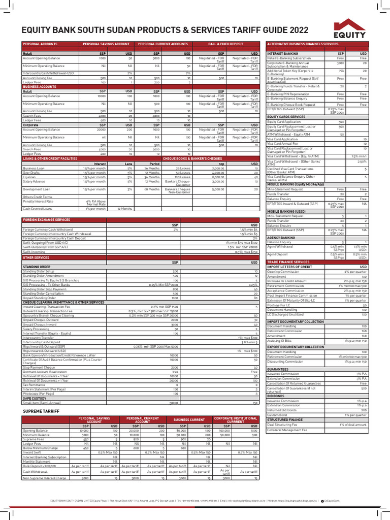 South Sudan Tariff Guide | PDF | Banks | Cheque