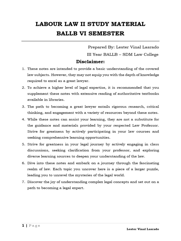 Labour Law II Study Material Lester | PDF