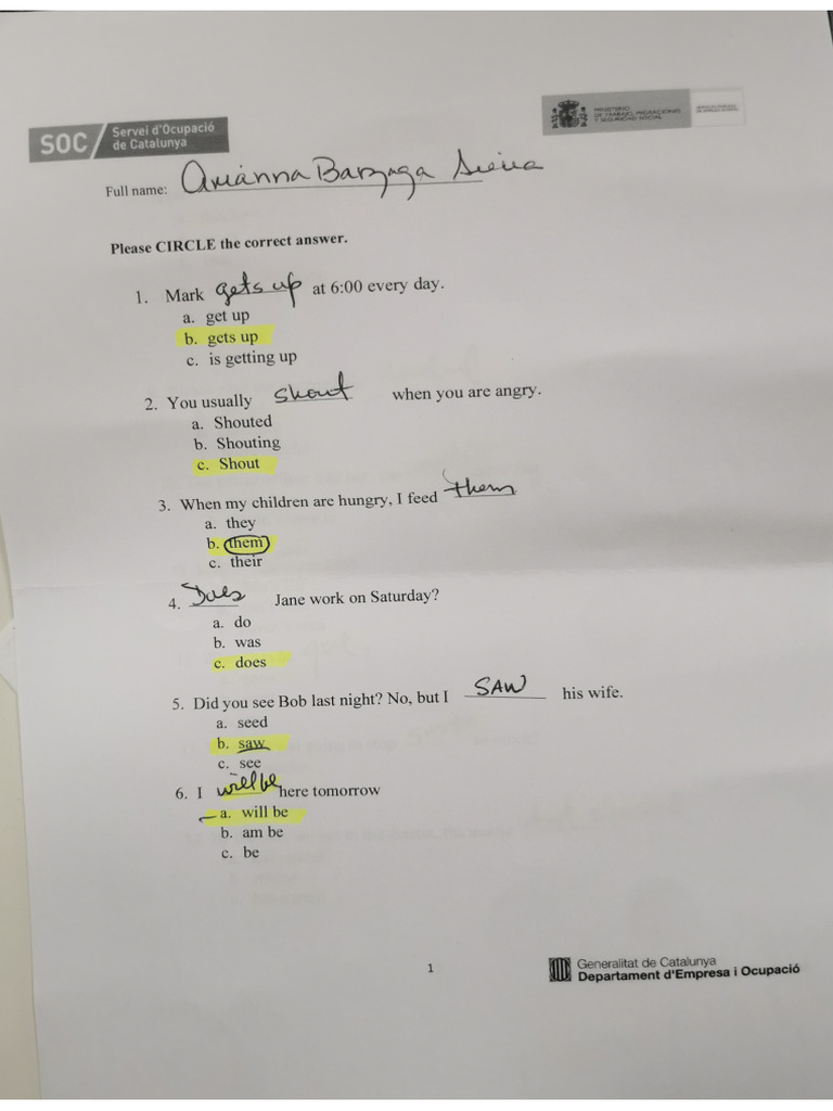 Test English A2 | PDF