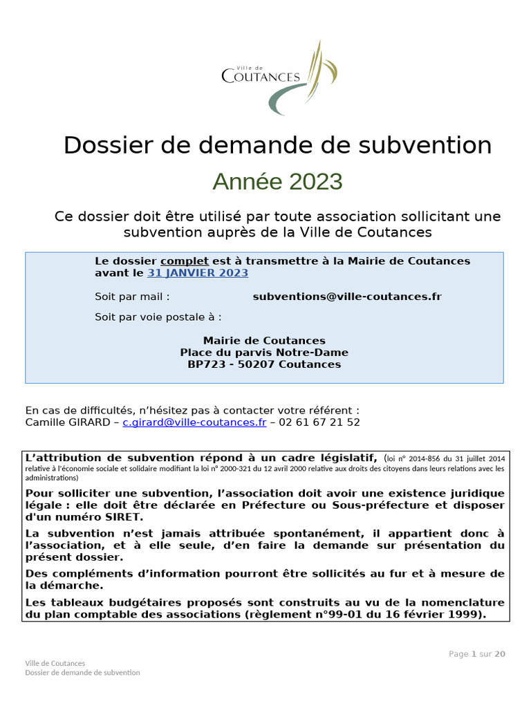 Dossier de Demande de Subvention 2023 | PDF