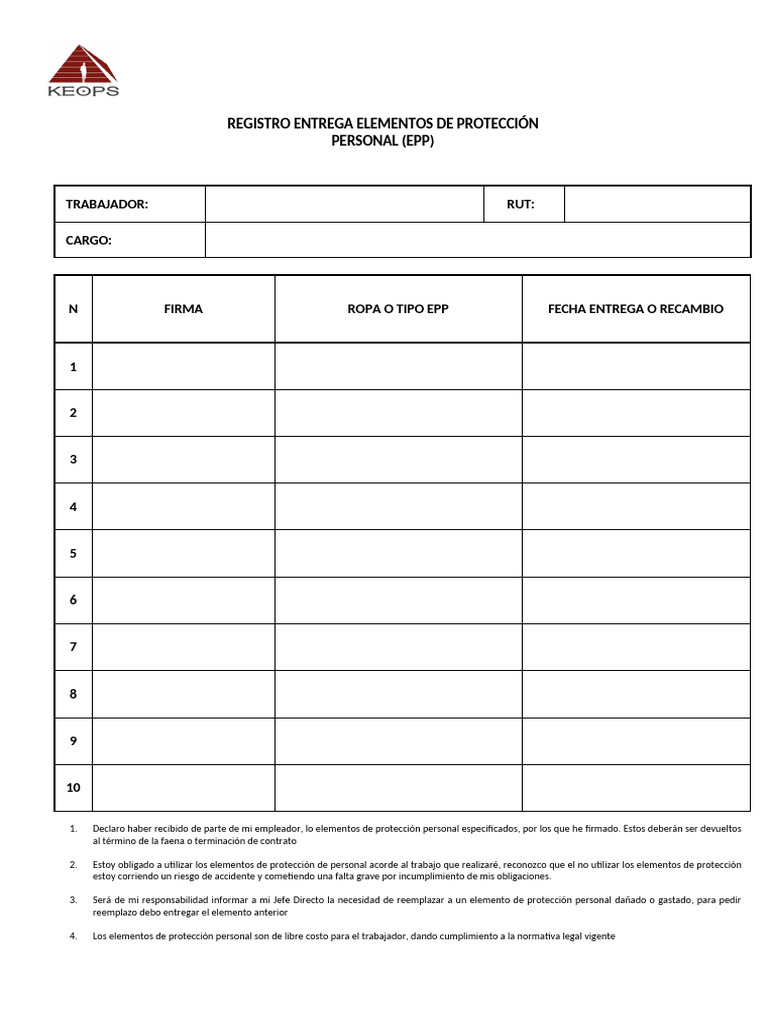 Registro Entrega Epp | PDF