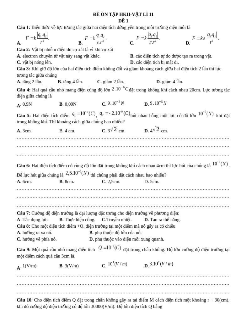 ĐỀ ÔN TẬP HKII | PDF