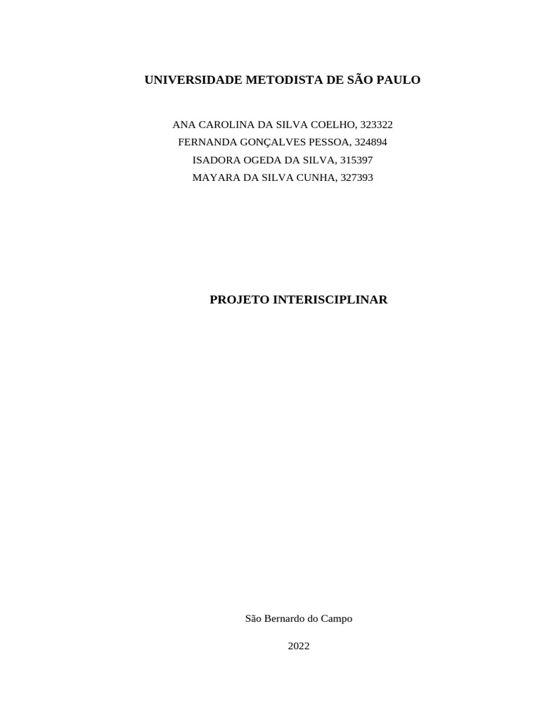 Projeto Interdisciplinar | PDF