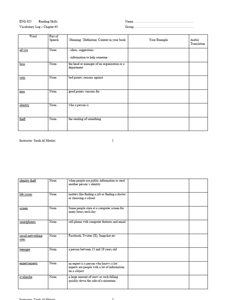 Vocabulary Log CH #3 | PDF | Adjective | Verb