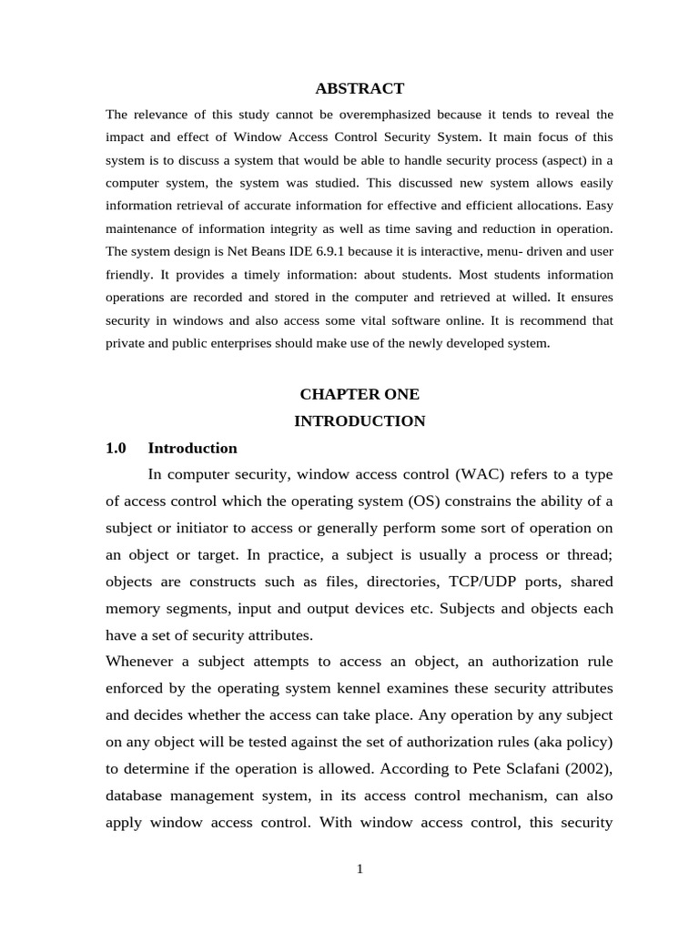 WINDOWS ACCESS CONTROL SYSTEM ITS DESIGN AND IMPLEMENTATION ...