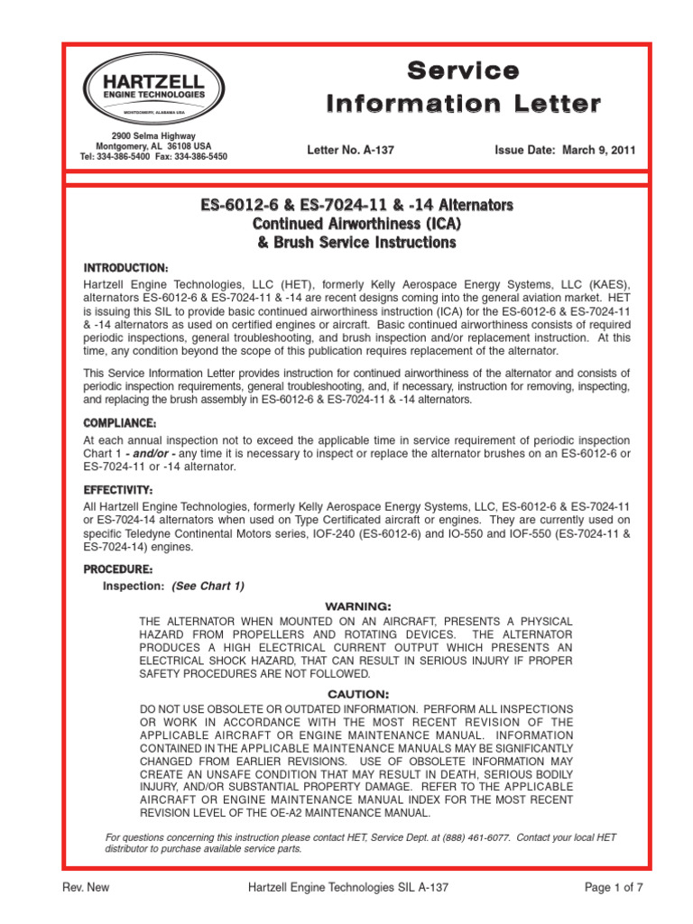 Hartzell - SIL A-137 - ICA and Brush Service | PDF