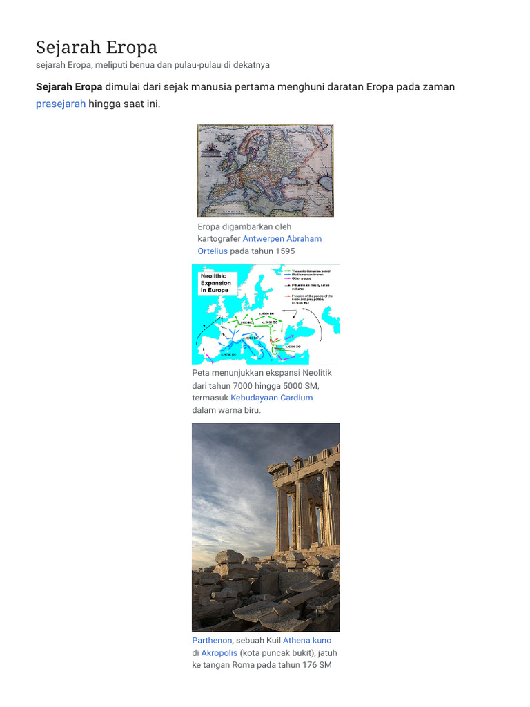 Sejarah Eropa - Wikipedia Bahasa Indonesia, Ensiklopedia Bebas | PDF