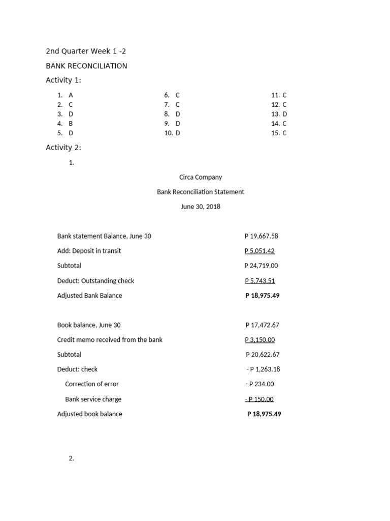 BANK RECONCILIATION FABM2 Q2 w1-2 | PDF