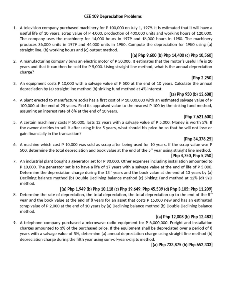 Depreciation Problems With Answers | PDF