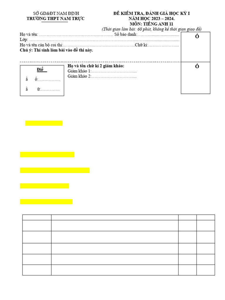 Anh 11 Đề 1 key | PDF