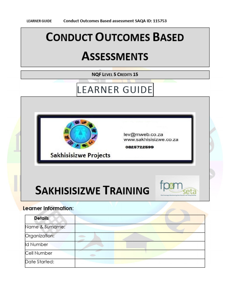 115753 LEARNER GUIDE Assessor Training 6 Sept | PDF