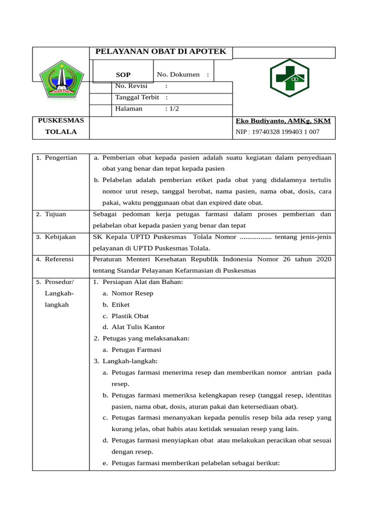 SOP Pelayanan Obat Di Apotek | PDF