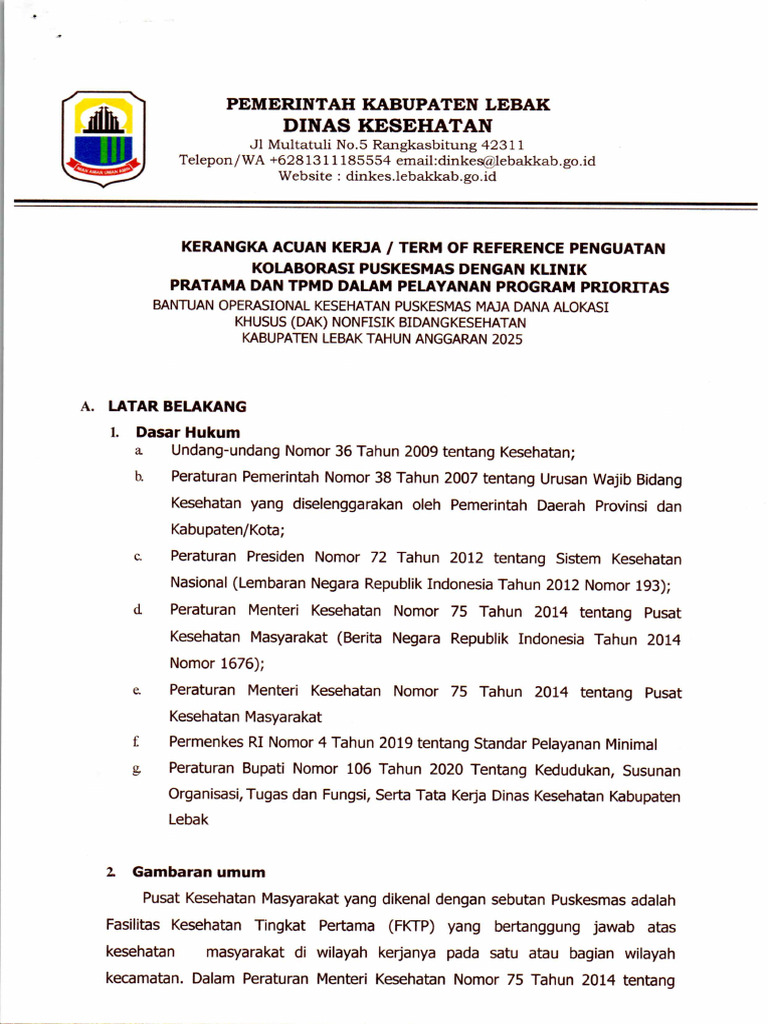 06-TOR DAN RAB- BOK- IMPLEMENTASI PENGUATAN KOLABORASI PUSKESMAS DENGAN KLINIK PRATAMA DAN TPMD ...