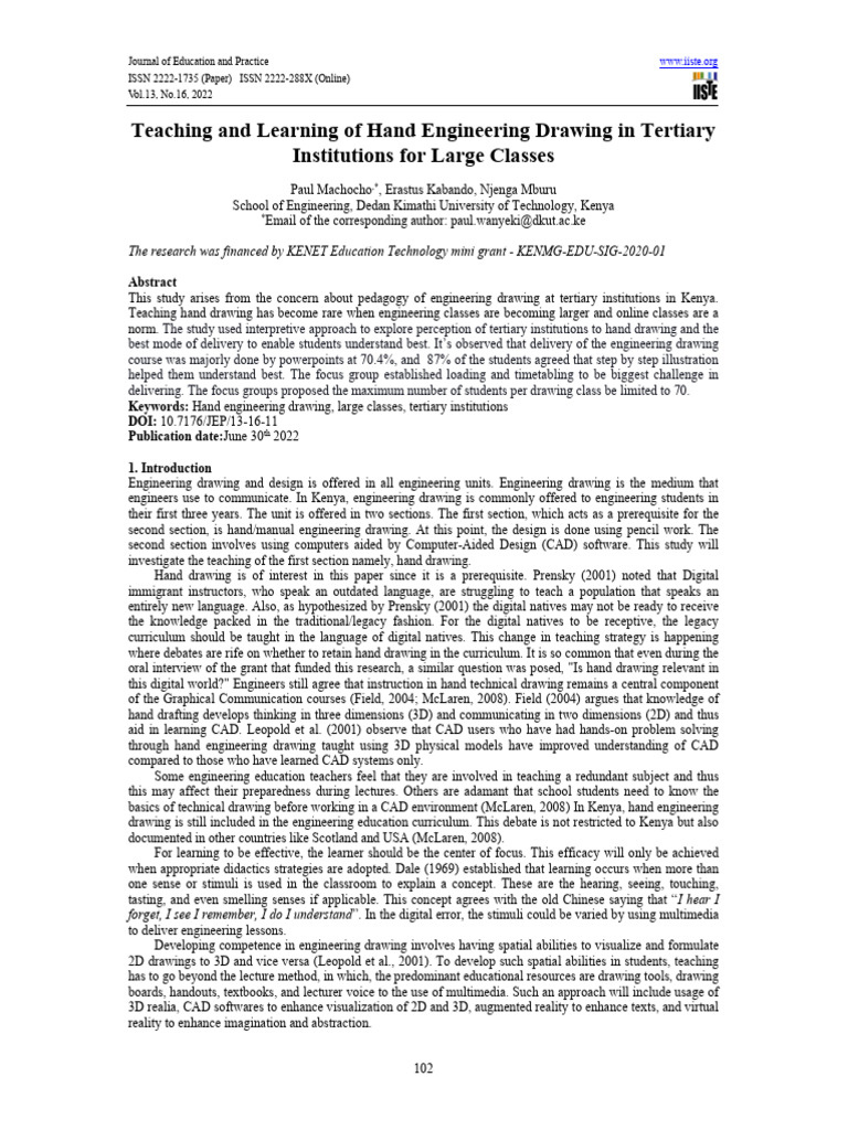 Teaching and Learning of Hand Engineering Drawing in Tertiary ...